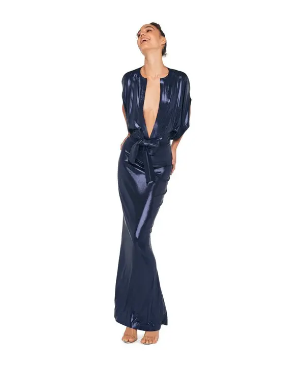 Norma Kamali Obie" Dress Short Sleeve, Slit Neckline