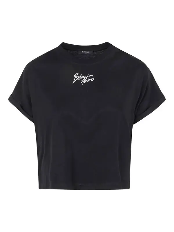 Balmain Logo Embroidered Cropped T-shirt