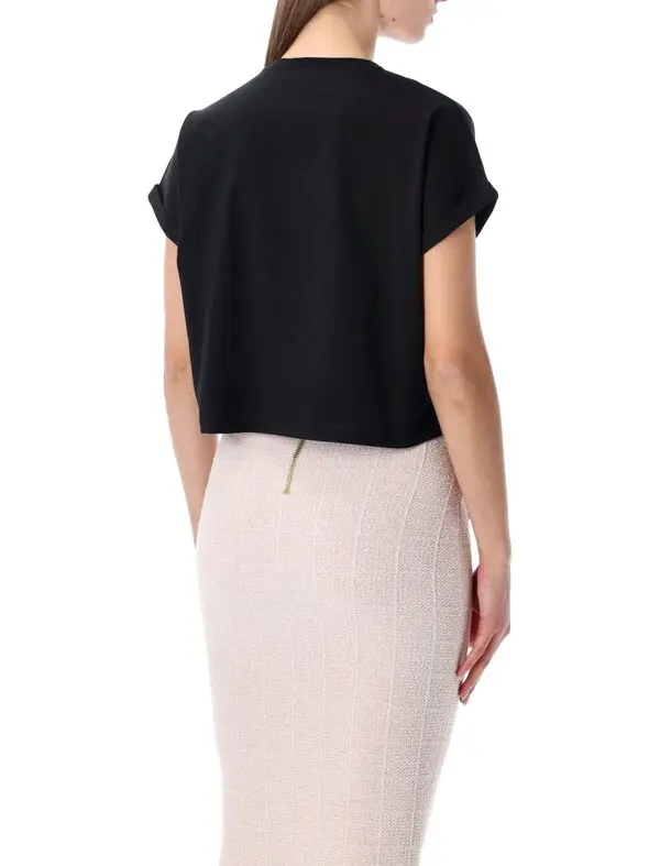 Balmain Logo Embroidered Cropped T-shirt