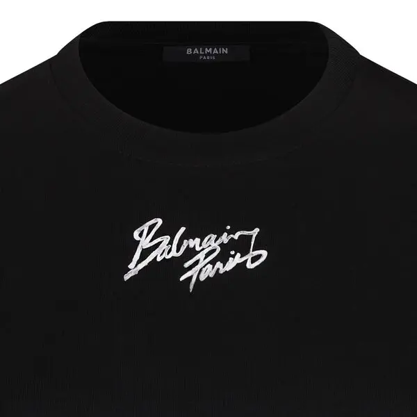 Balmain Logo Embroidered Cropped T-shirt