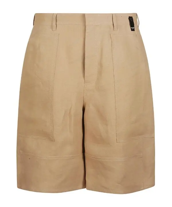 Fendi Logo Patch Wide-leg Shorts - Nude