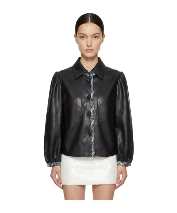 Marissa Chiara Long-sleeved Leather Jacket With Lace-up Detail