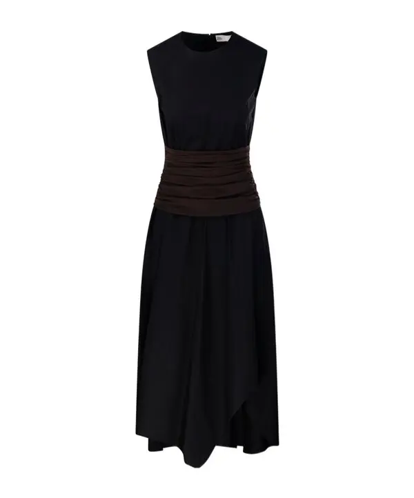 Tory Burch Sleeveless Ruched Waist Asymmetrical Dress - Black