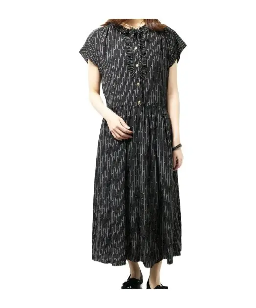 Celine Striped Dress With Ruffled Neckline
