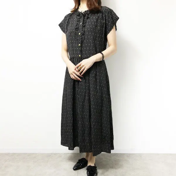 Celine Striped Dress With Ruffled Neckline