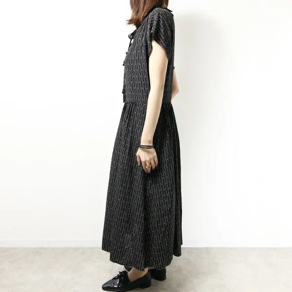 Celine Striped Dress With Ruffled Neckline