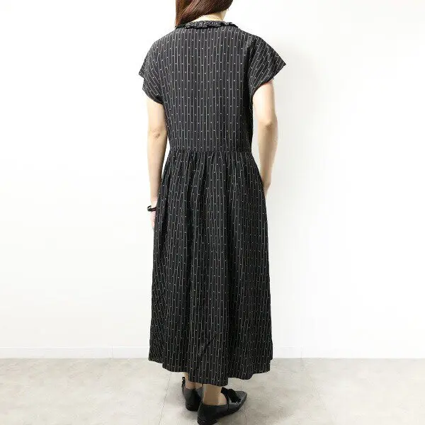 Celine Striped Dress With Ruffled Neckline