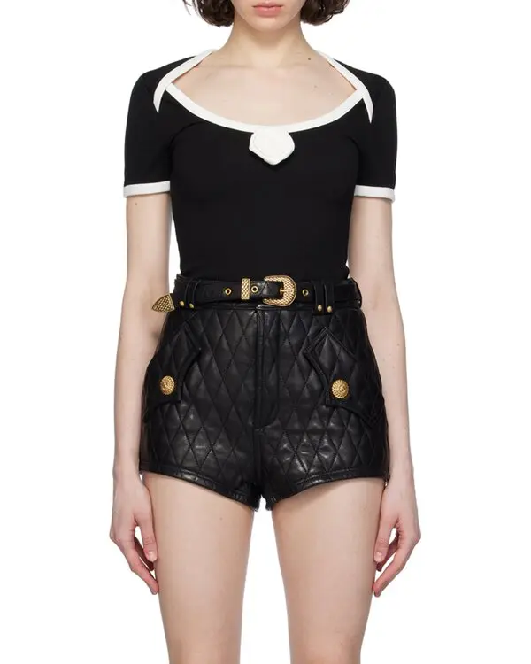 Balmain Boat-neck Short-sleeved Top With Floral Decal