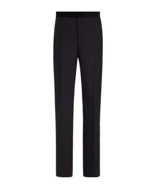 Dior Pleated Wool Trousers With Velvet Detail - Black