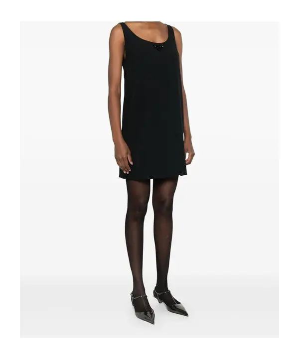 Prada Logo Plaque Sleeveless Mini Dress - Black