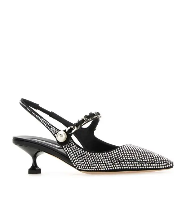Miu Miu Embellished Pointed Toe Slingback Pumps - Black
