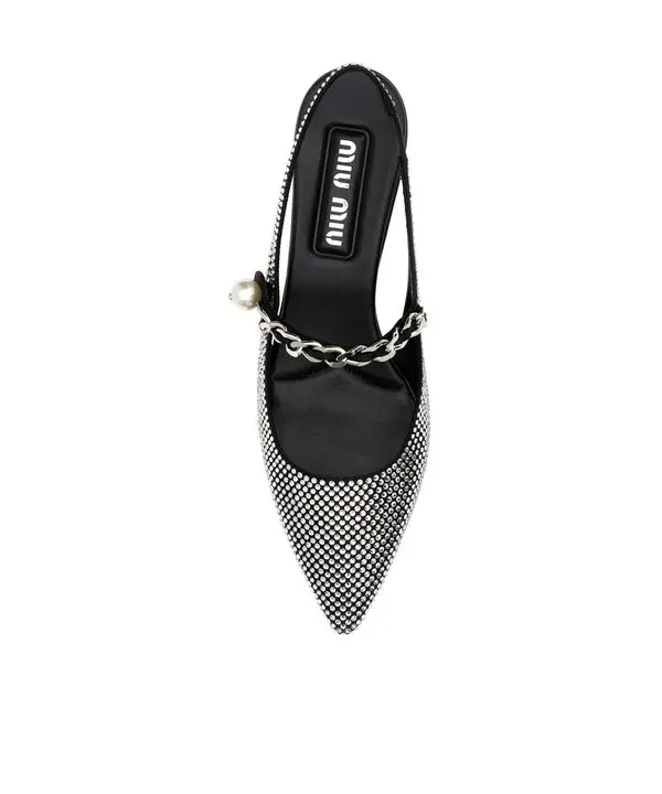 Miu Miu Embellished Pointed Toe Slingback Pumps - Black