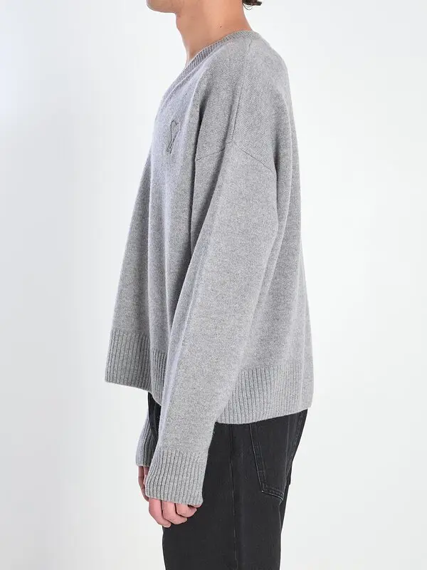 AMI Paris V-neck Knitted Jumper - Gray