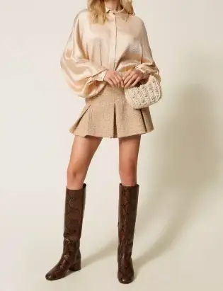 TWINSET Bouclé Pleated Mini Skirt