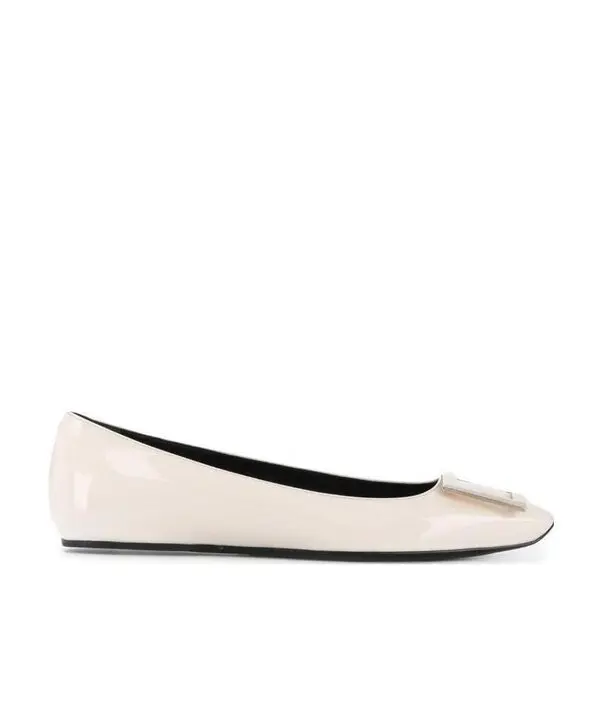 ROGER VIVIER Trompette Buckle Ballerina Flats - Cream