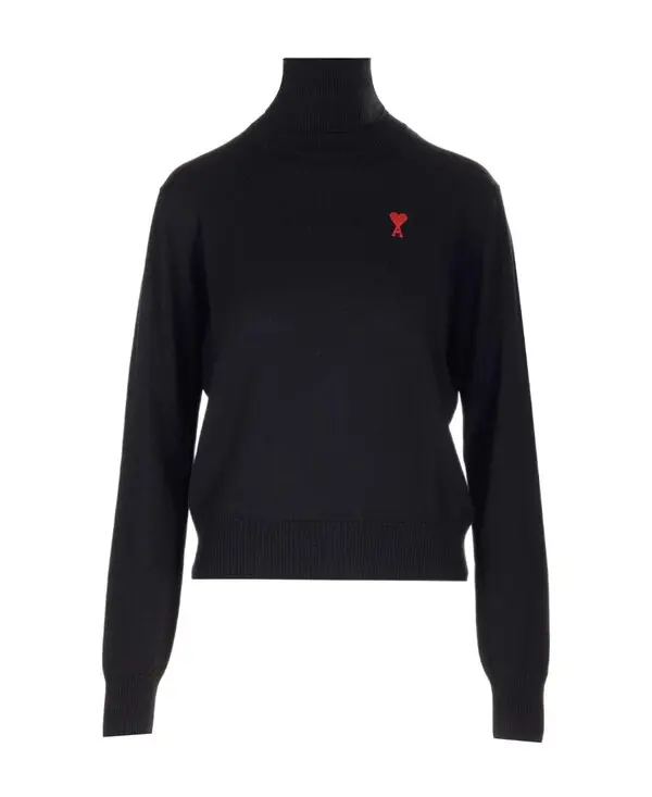 AMI Paris De Coeur High Neck Knitted Jumper - Black