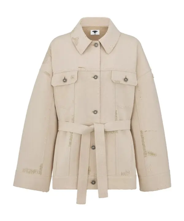 Dior Oversized Belted Jacket With Embroidered Bee And Cd Signature - Nude