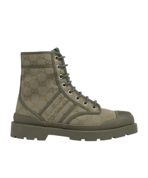 Gucci Monogrammed Lace-up Boots - Dark Green