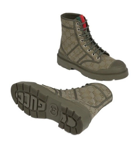 Gucci Monogrammed Lace-up Boots - Dark Green