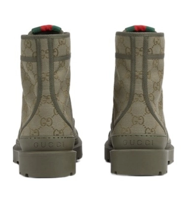 Gucci Monogrammed Lace-up Boots - Dark Green
