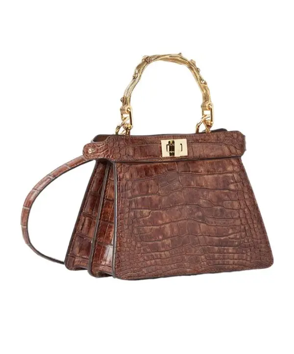 Fendi Light Stonewash Effect Crocodile Leather Bag - Brown