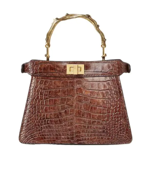 Fendi Light Stonewash Effect Crocodile Leather Bag - Brown