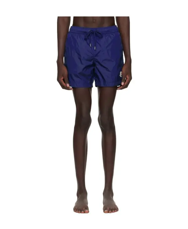 Moncler Logo Patch Drawstring Swim Shorts - Blue