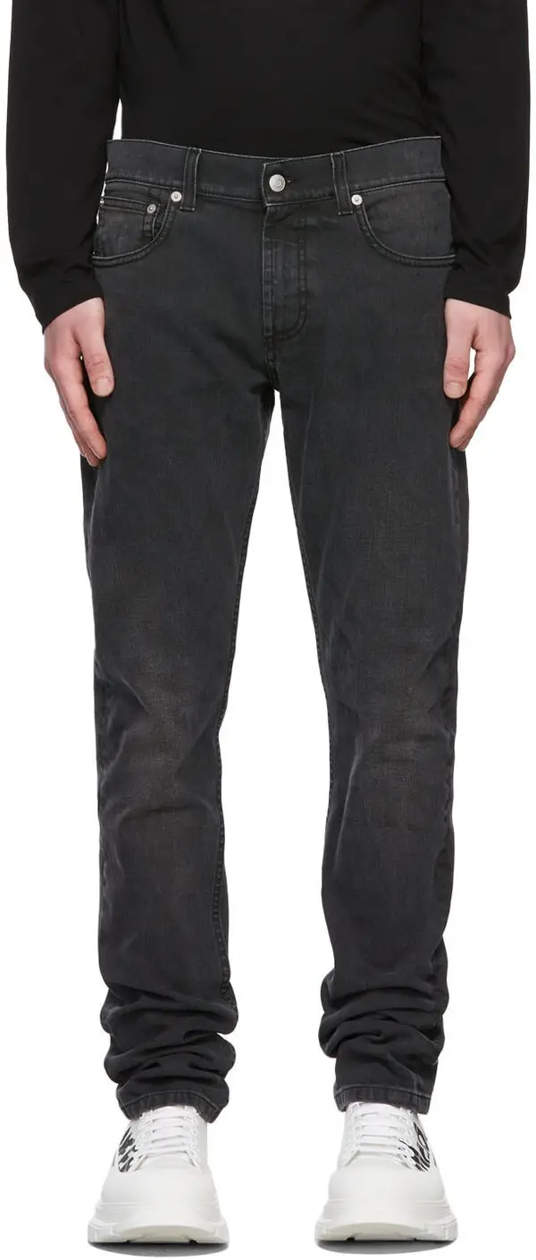 Alexander McQueen Graffiti Logo Embroidered Slim Fit Jeans