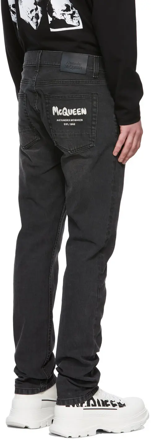 Alexander McQueen Graffiti Logo Embroidered Slim Fit Jeans