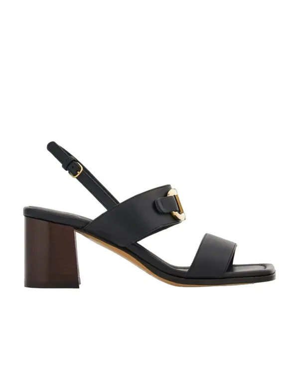 FERRAGAMO Leather Block Heel Sandals - Black
