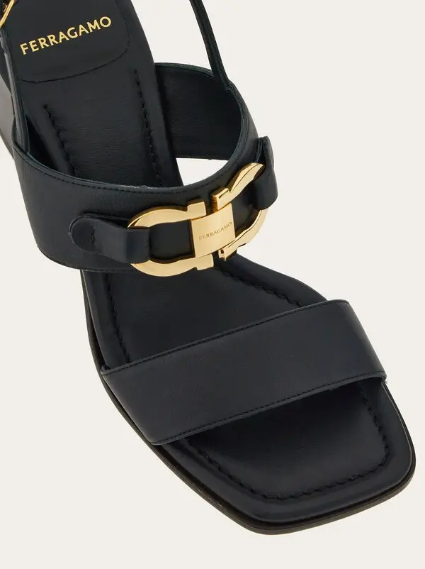 FERRAGAMO Leather Block Heel Sandals - Black