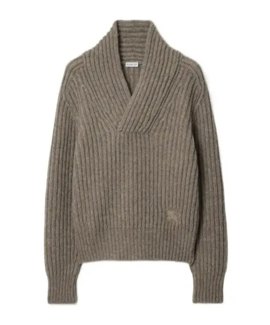 Burberry Shawl Collar Knitted Jumper With Equestrian Knight Design
