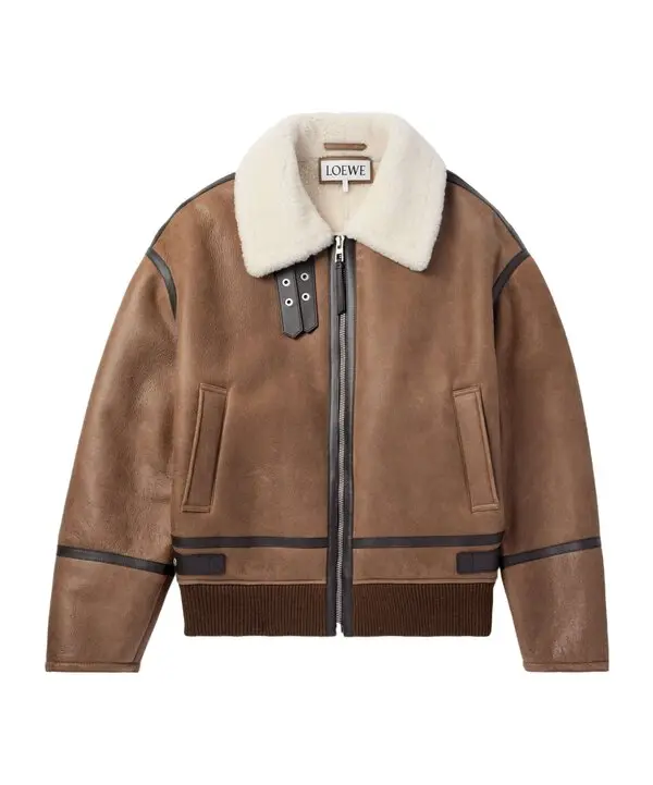 Loewe Shearling And Leather Trimmed Jacket - White/camel
