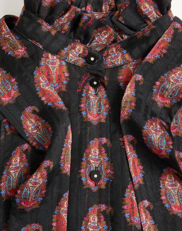 Valentino Garavani Printed Long Sleeve Blouse With Scarf Detail And Fringe