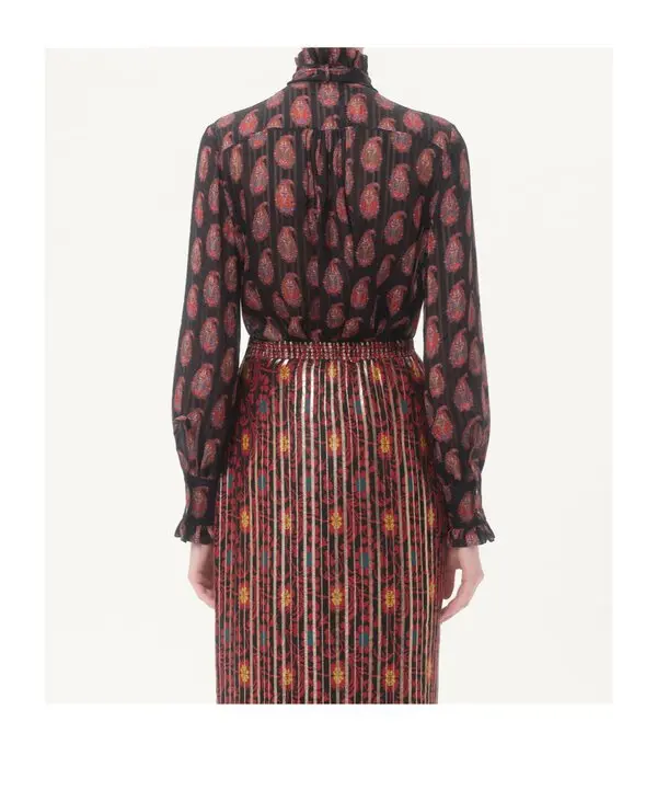 Valentino Garavani Printed Long Sleeve Blouse With Scarf Detail And Fringe