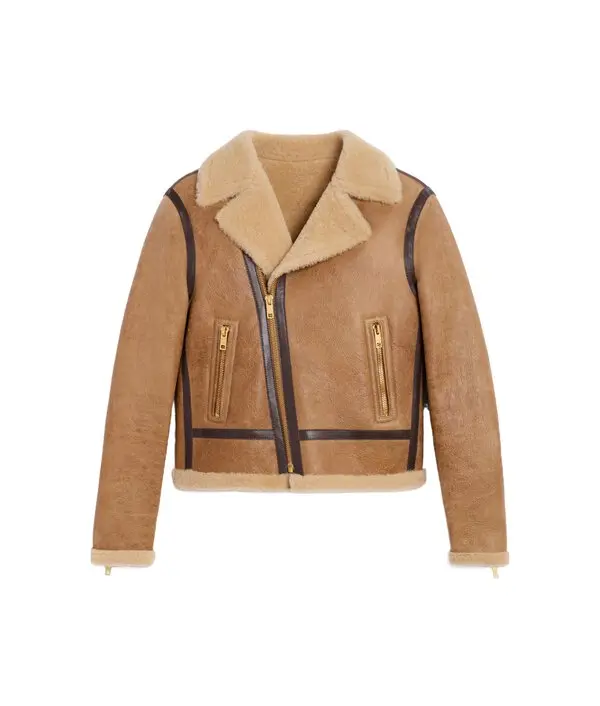 Celine Biker Jacket In Lambskin Shearling - Camel/cream