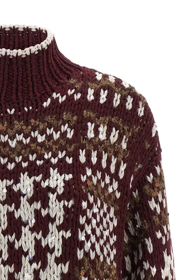 Brunello Cucinelli Sequin Embellished Mock Neck Sweater