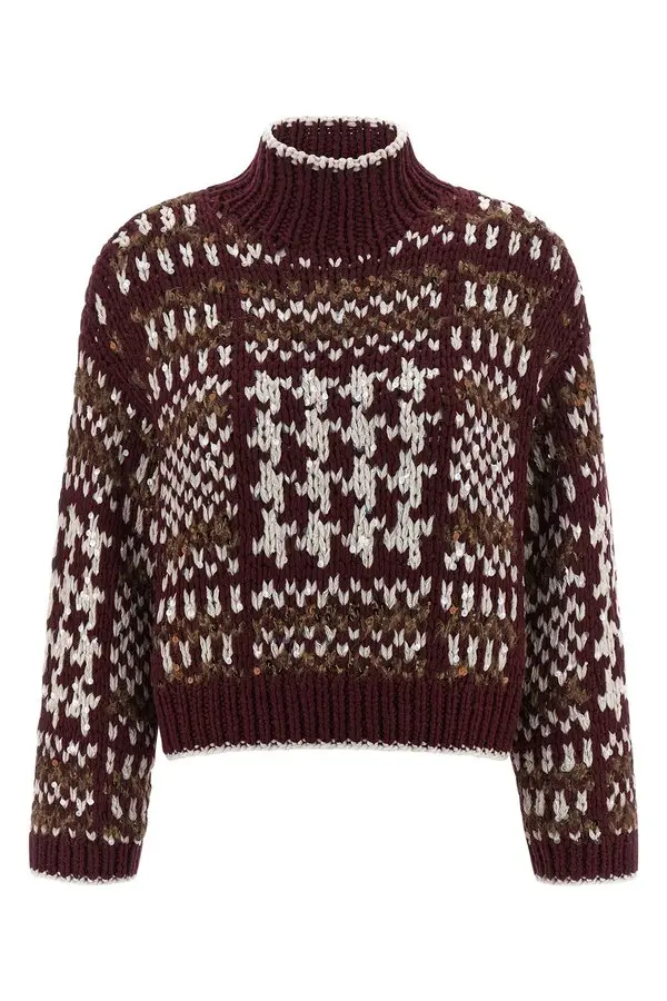 Brunello Cucinelli Sequin Embellished Mock Neck Sweater