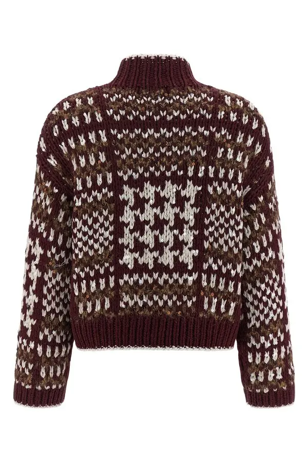 Brunello Cucinelli Sequin Embellished Mock Neck Sweater