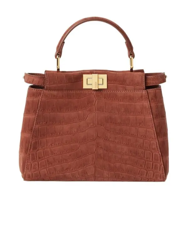 Fendi Sienna Nubuck Crocodile Leather Bag - Brown