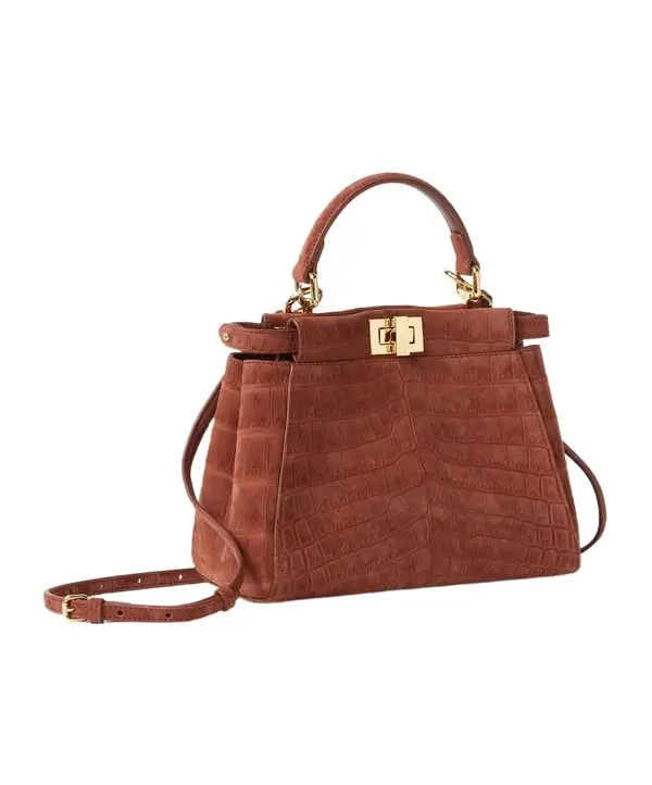Fendi Sienna Nubuck Crocodile Leather Bag - Brown