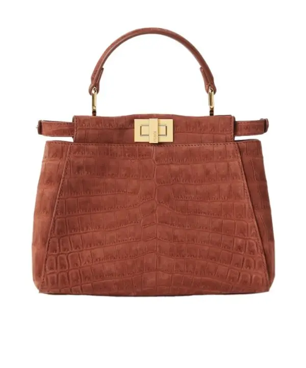 Fendi Sienna Nubuck Crocodile Leather Bag - Brown