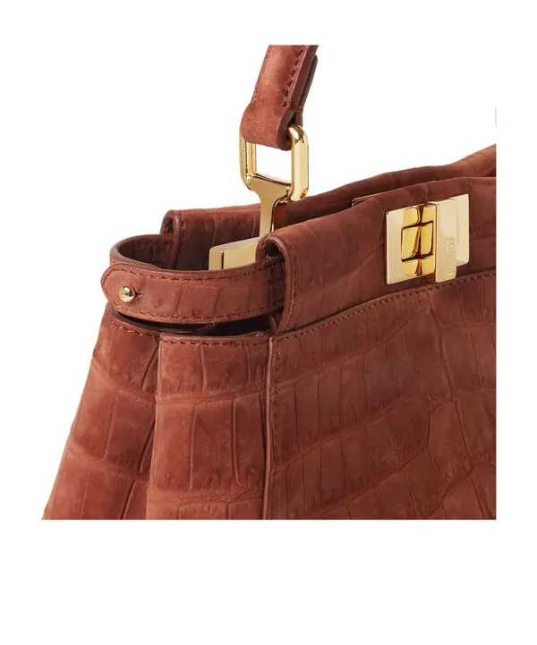 Fendi Sienna Nubuck Crocodile Leather Bag - Brown