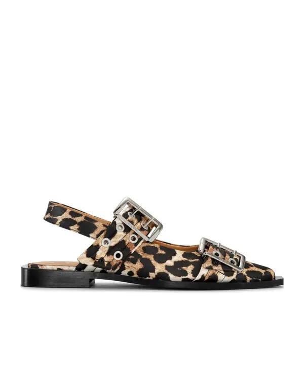 GANNI Double Buckled Ballet Flats - Leopard