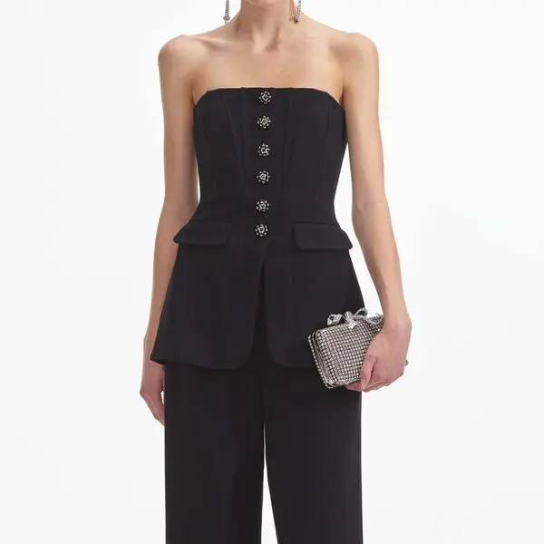 SELF-PORTRAIT Bandeau Crepe Jumpsuit - Black