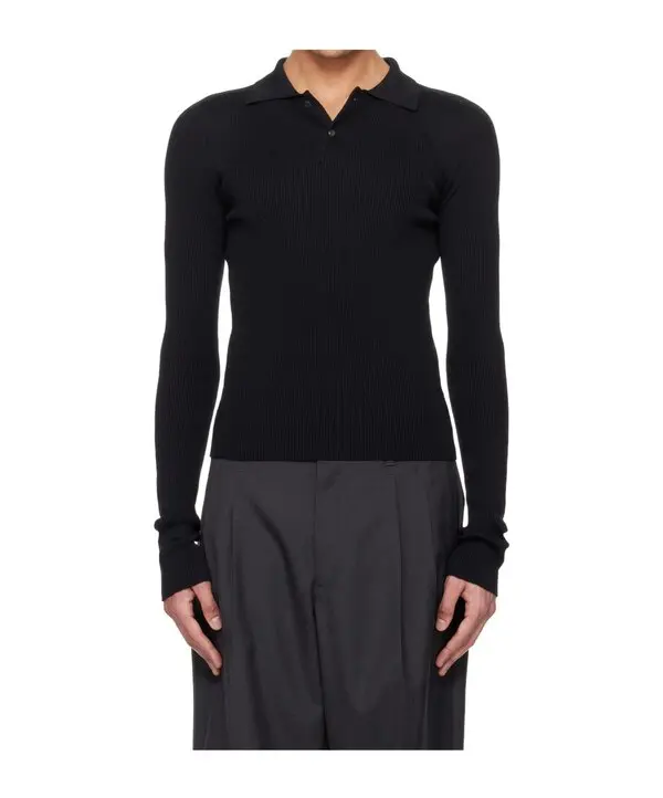 RIER Long-sleeved Knit Polo Shirt - Black