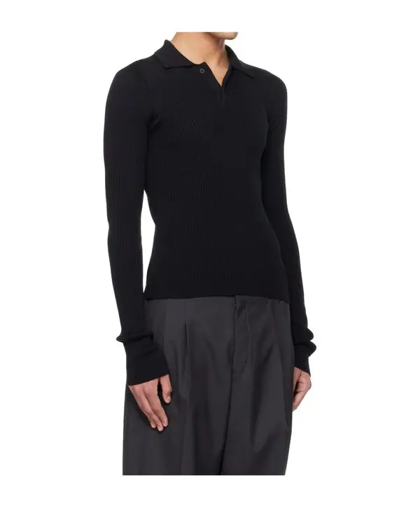 RIER Long-sleeved Knit Polo Shirt - Black