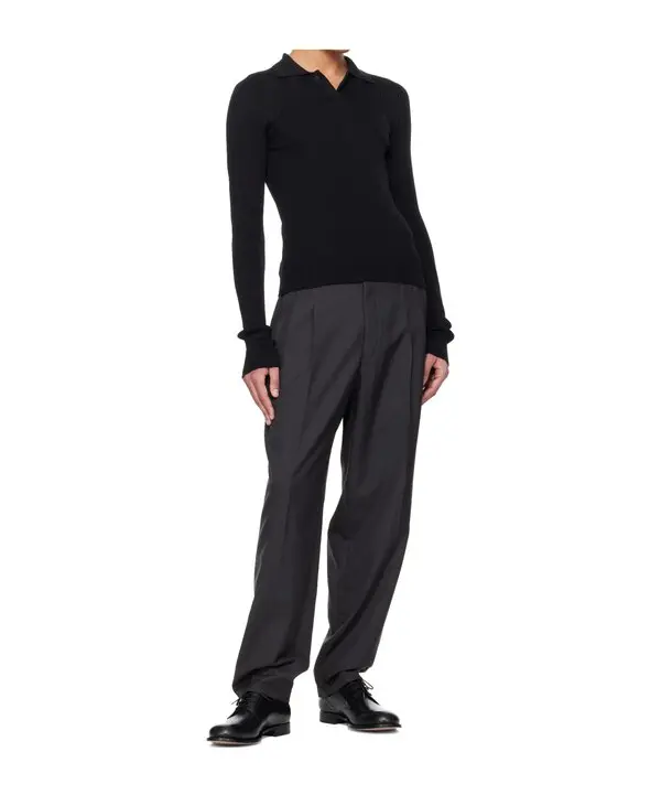 RIER Long-sleeved Knit Polo Shirt - Black