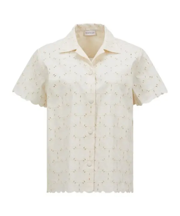 Moncler Broderie Anglaise Geometric Print Short Sleeve Shirt - White