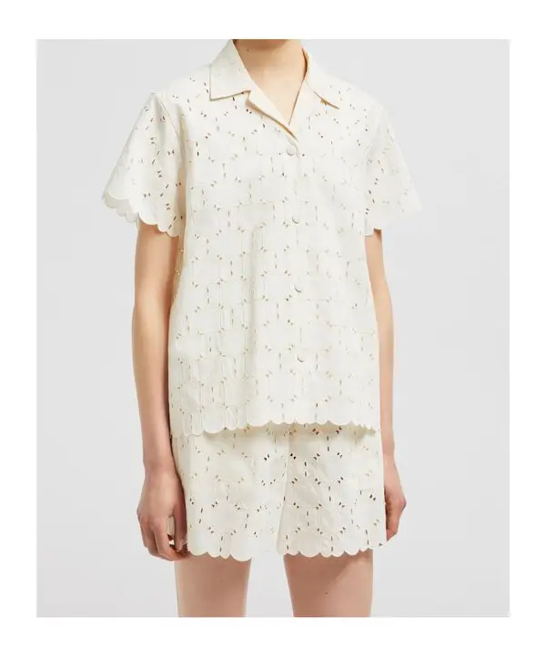 Moncler Broderie Anglaise Geometric Print Short Sleeve Shirt